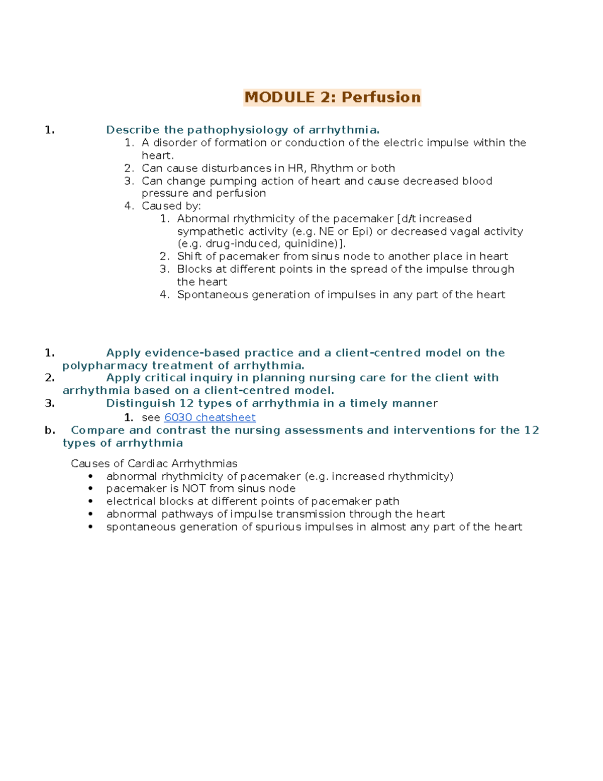 6000 mod2 - module 2 notes - MODULE 2: Perfusion 1. Describe the ...
