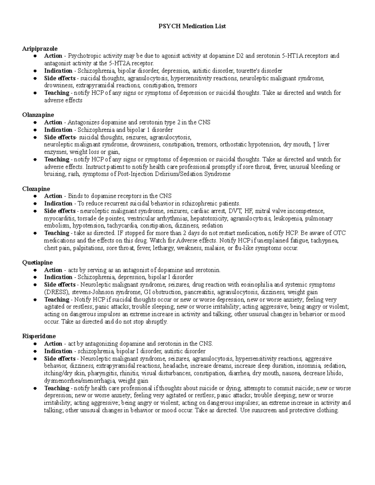 PSYCH Medication List - PSYCH Medication List Aripiprazole Action ...
