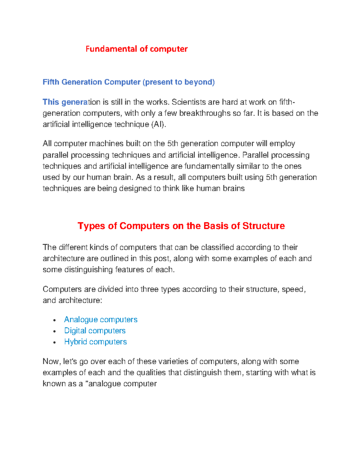 Fundamental of computer Notes 2 - Fundamental of computer Fifth ...