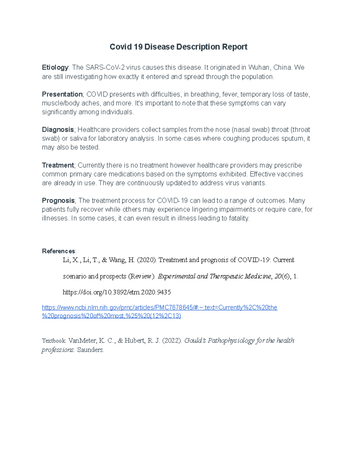 Disease Description Report - Covid 19 Disease Description Report ...