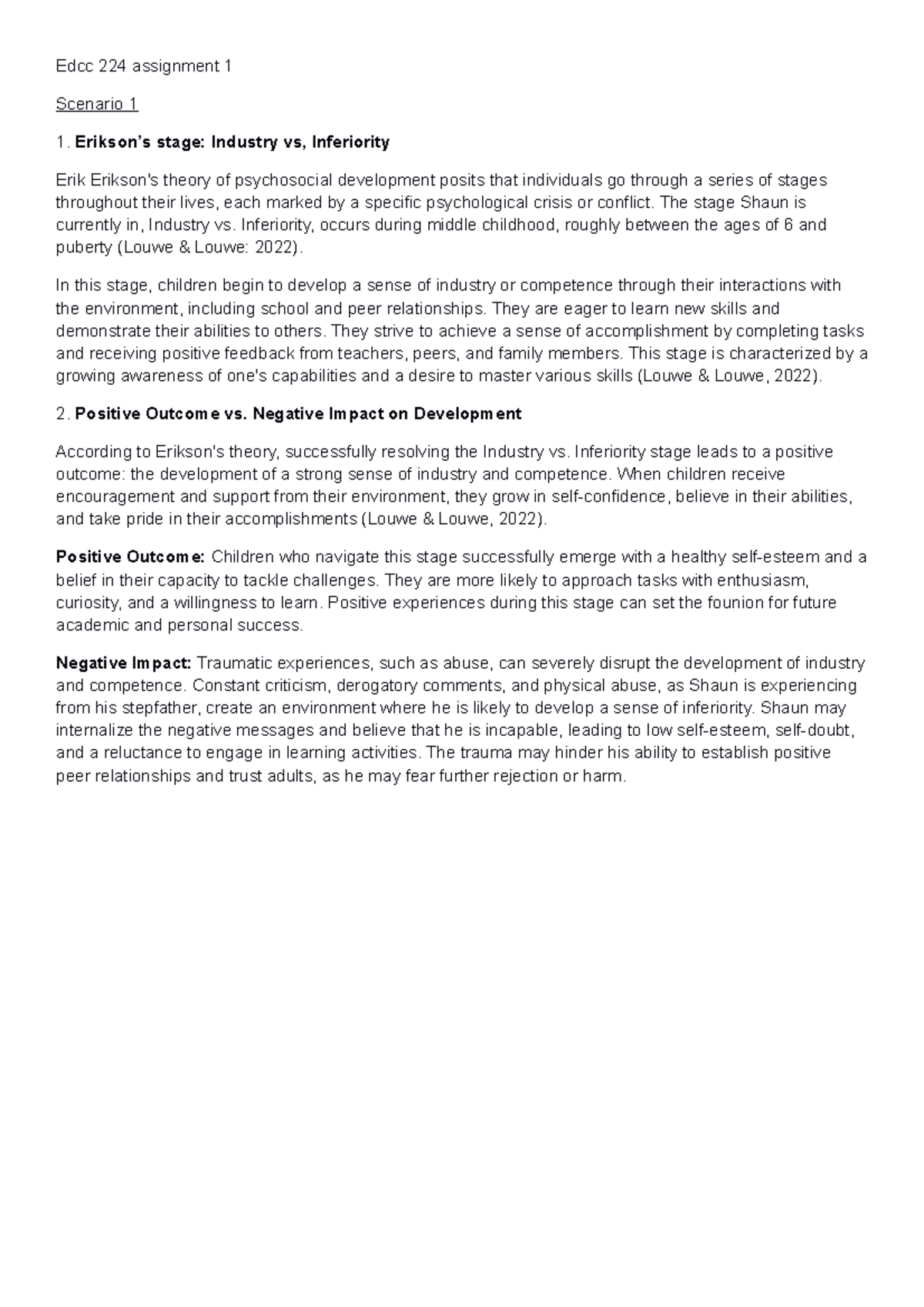 Edcc 224 taak - assignment 1 eriksonal stages - Edcc 224 assignment 1 ...