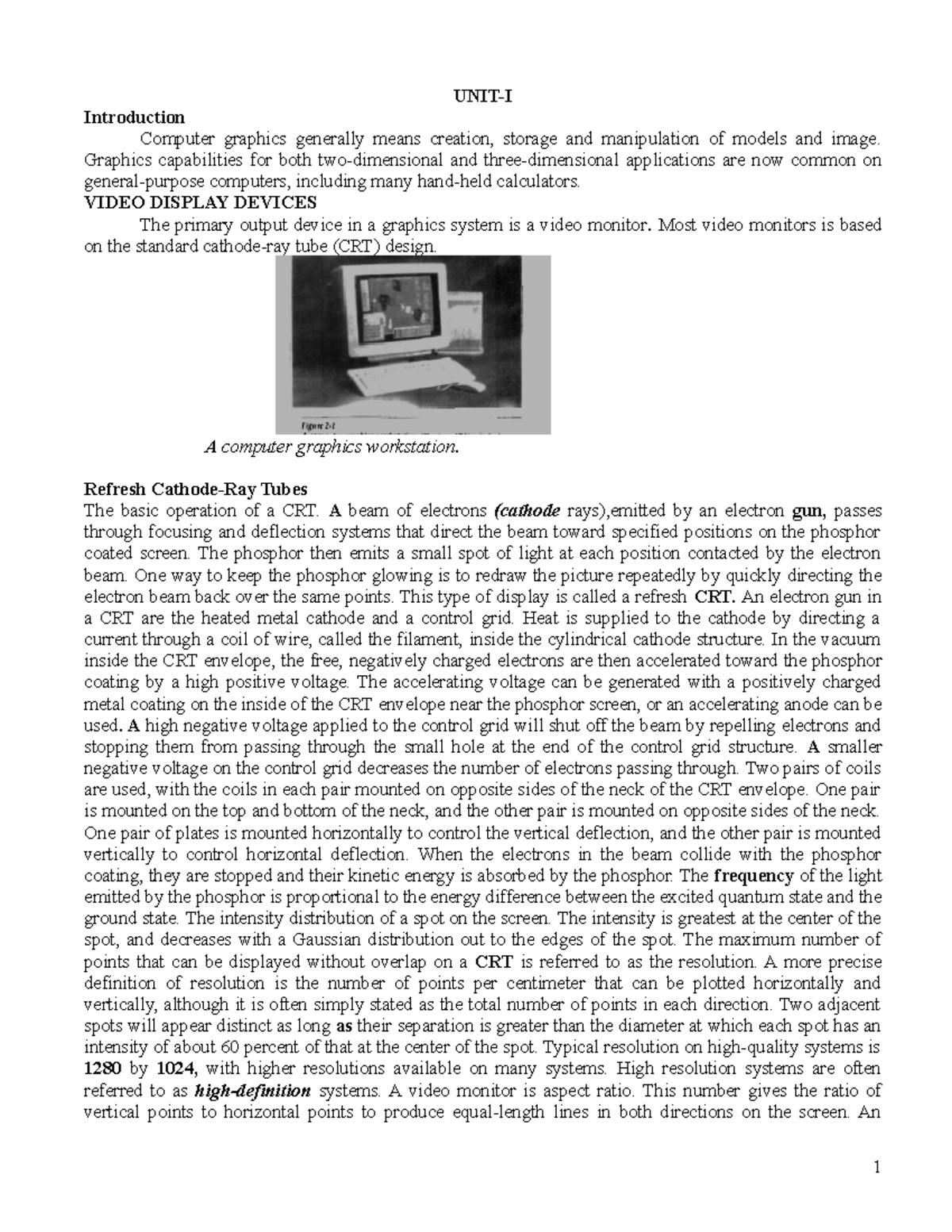 Computer graphics notes - UNIT-I Introduction Computer graphics ...
