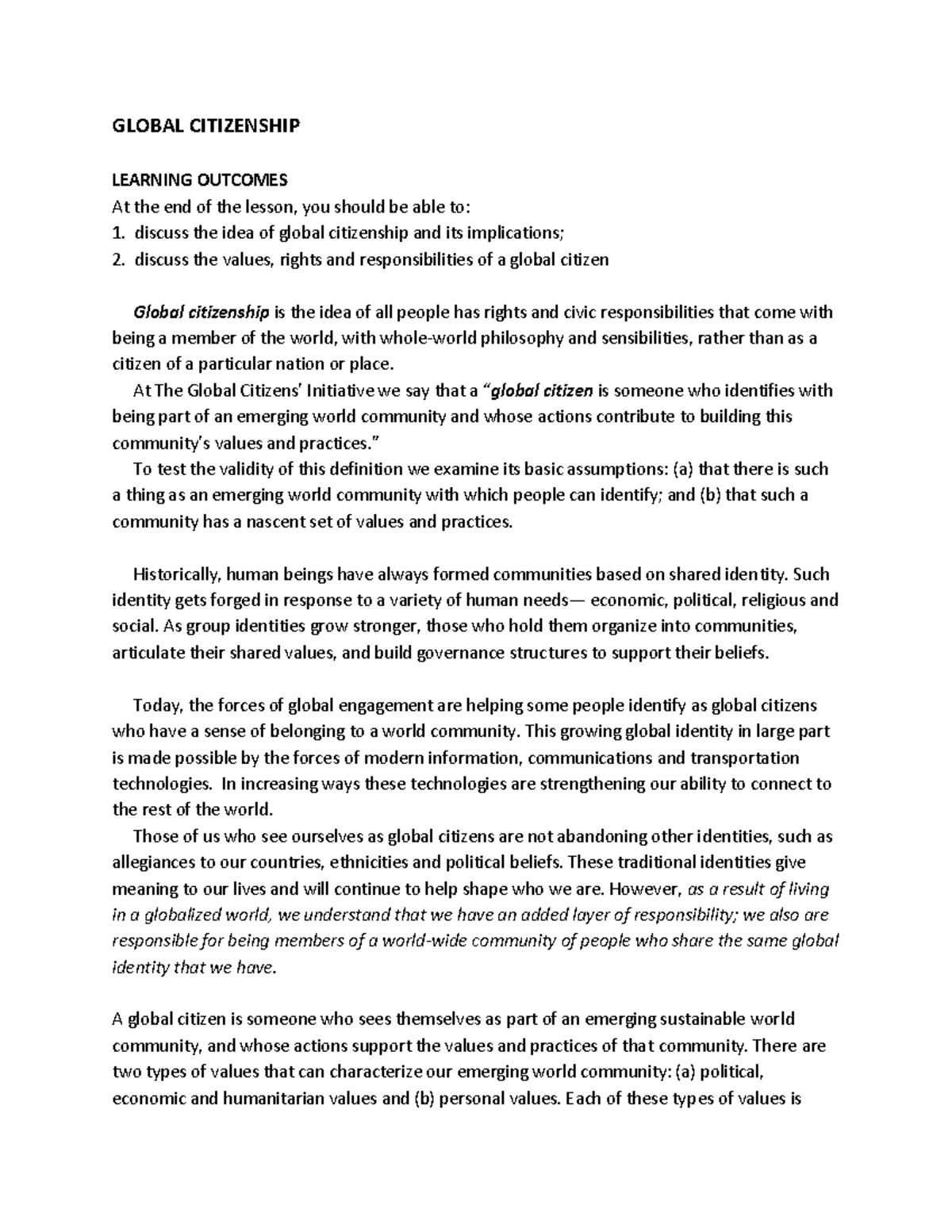 Globalization through Citizenship - GLOBAL CITIZENSHIP LEARNING ...