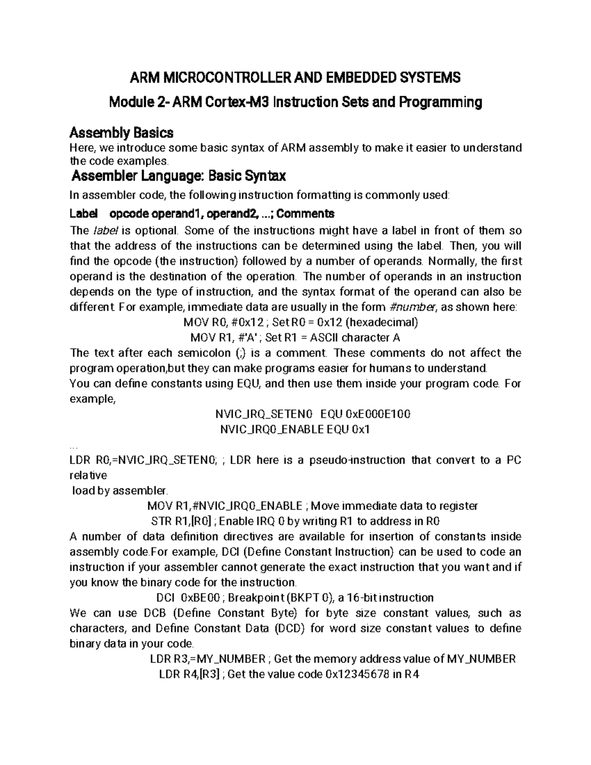ARM Notes-Module-2 - notes - A R M M I C R O C O N T R O L L E R A N D ...