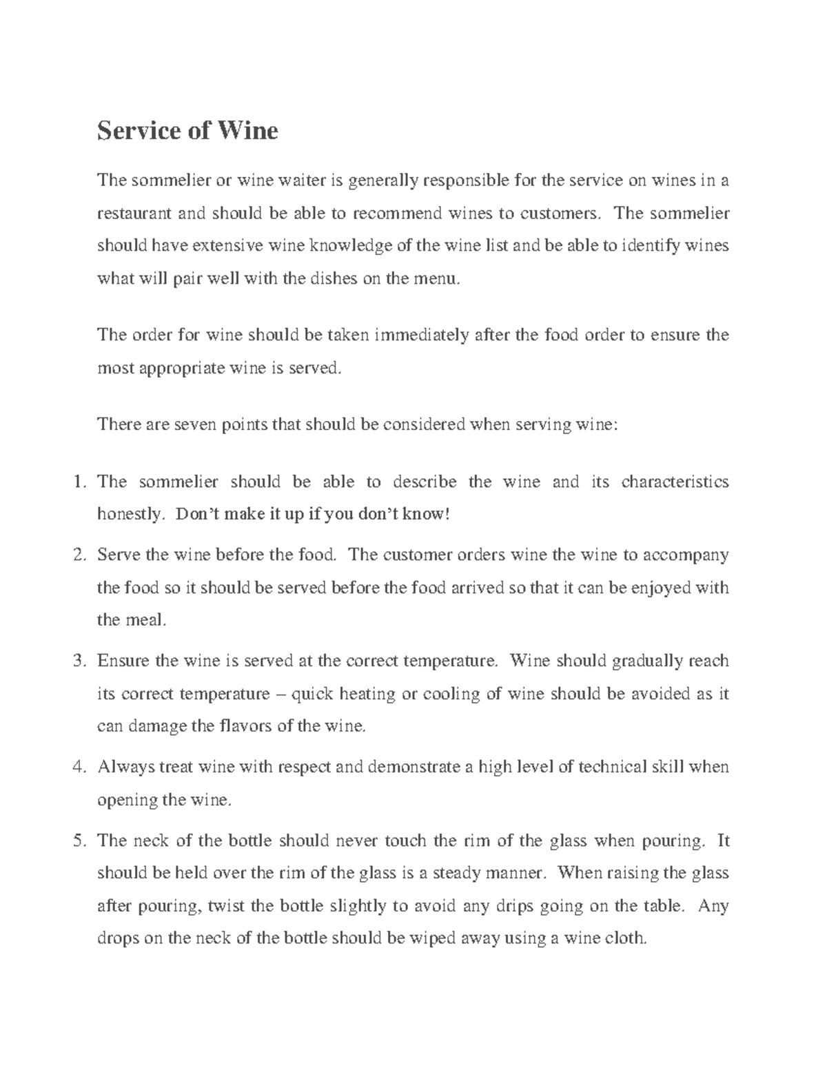 Service of Wine - wine - Service of Wine The sommelier or wine waiter ...