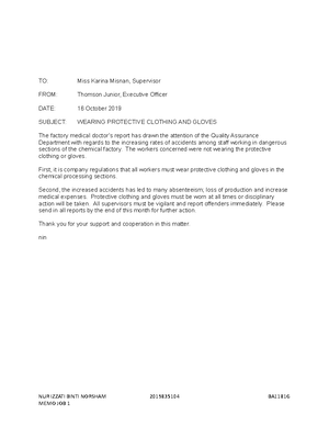 Exercise MEMO OBM200 1 - Nur Asyshifa Asyura Mohd Shukri 2020495204 ...