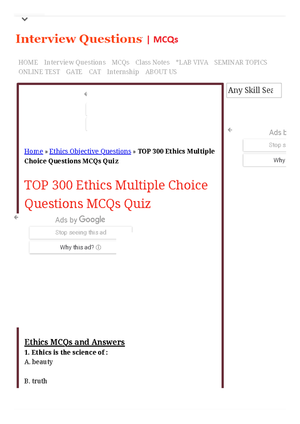 TOP 300 Ethics Multiple Choice Questions MCQs Quiz 2024 - Home » Ethics ...
