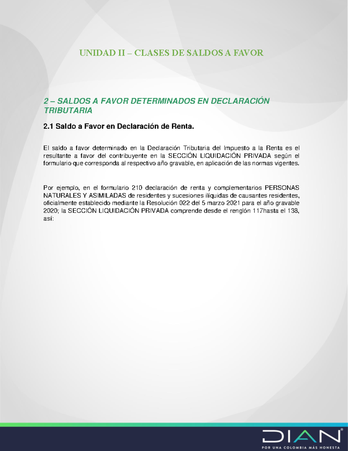 Saldos A Favor - UNIDAD II – CLASES DE SALDOS A FAVOR 2 – SALDOS A ...