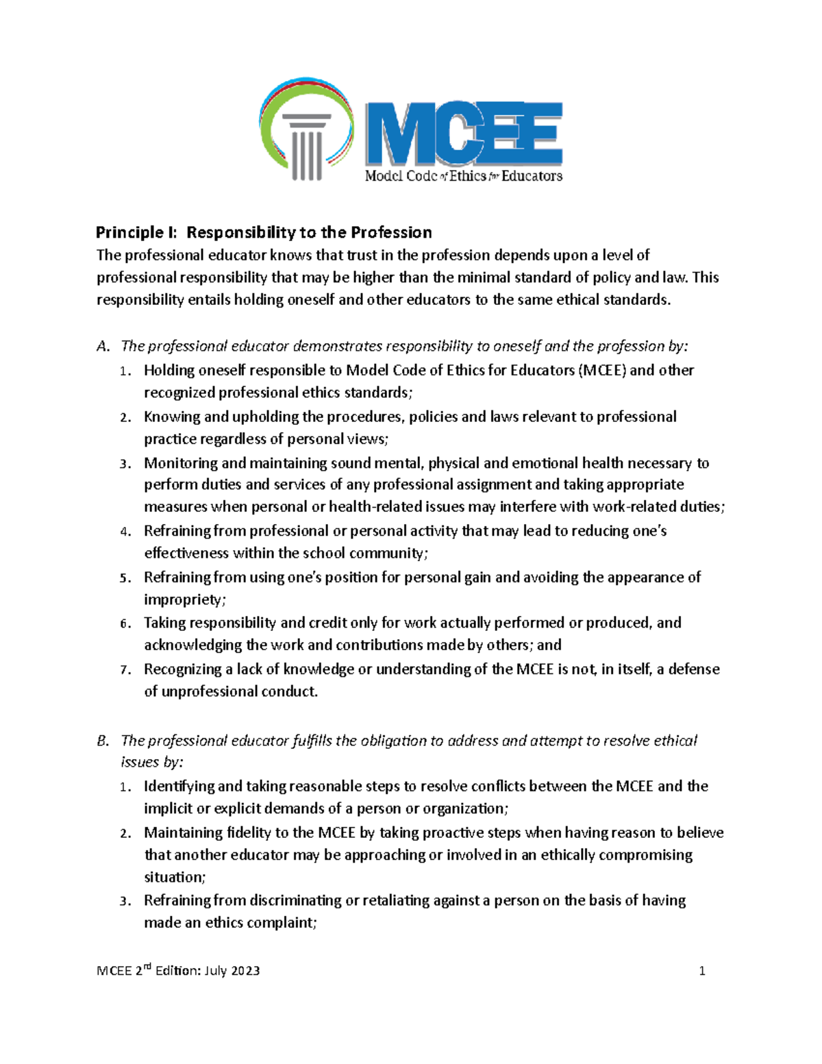 MCEE 2nd Edition Print Version Nov 2023 - Principle I: Responsibility ...