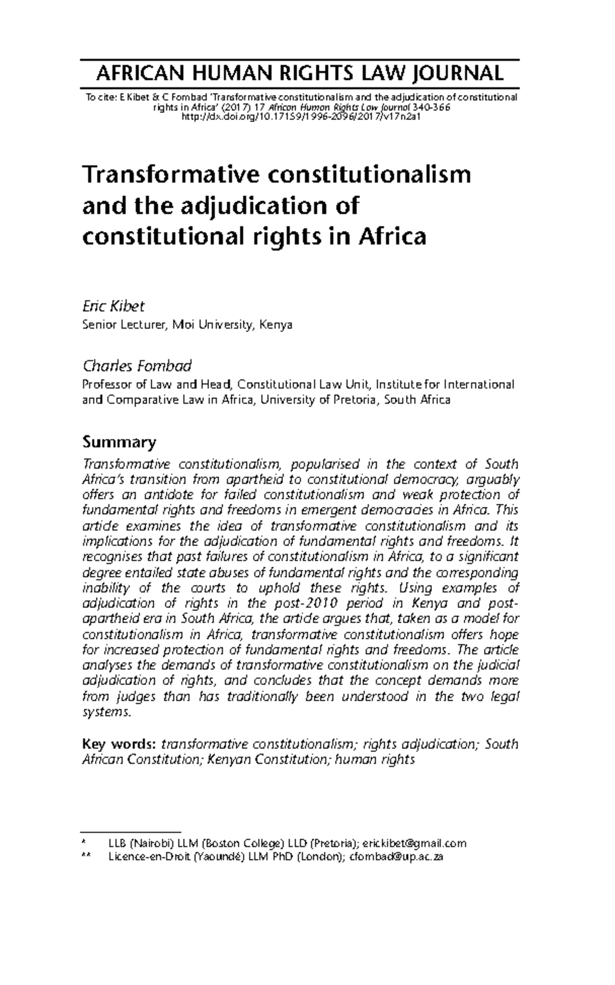 transformative constitutionalism - This article examines the idea of transformative - Studocu