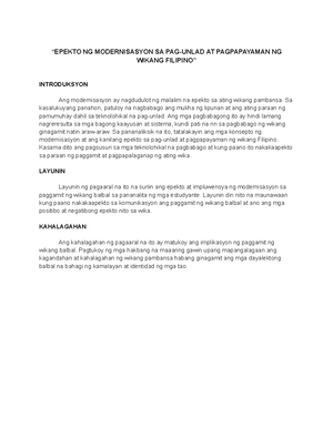 FILI 102 Reviewer - ... - FILI 102 - Filipino sa Iba’t-Ibang Disiplina Yunit 1: Filipino Bilang ...