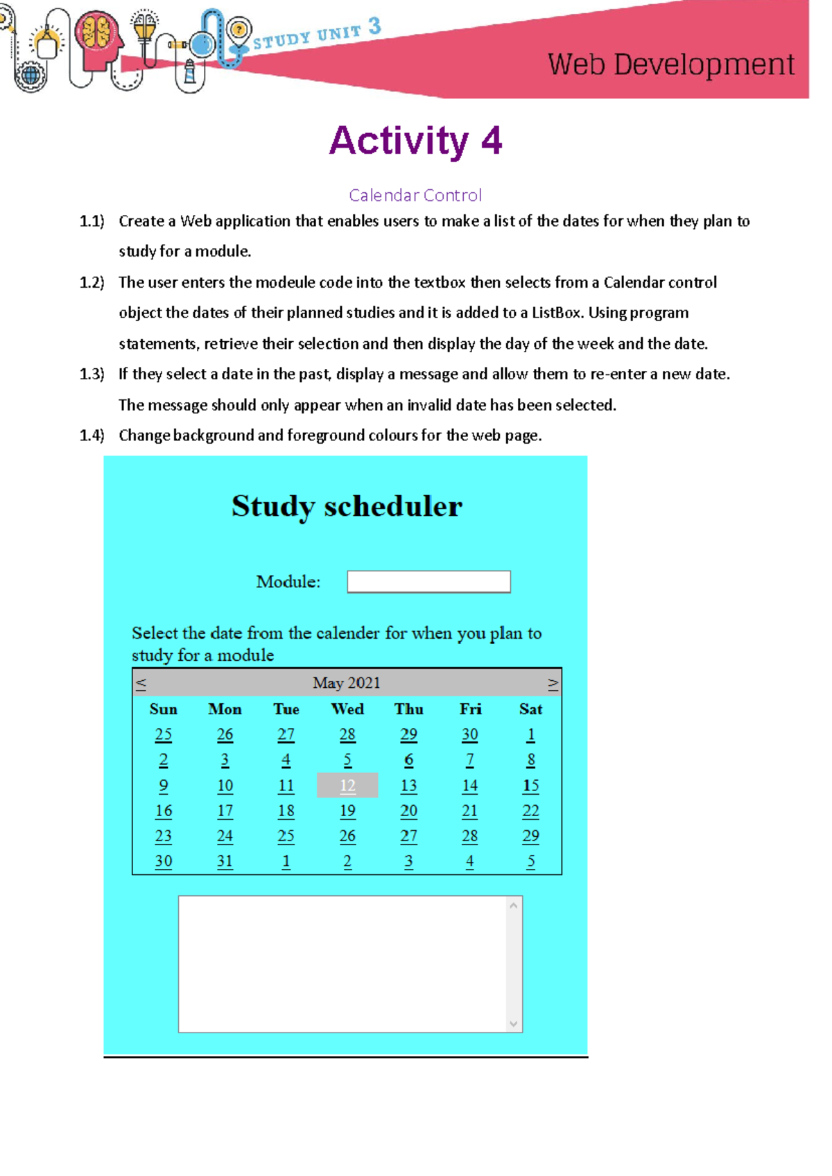 Activity 4 Memo - practical assignments - Activity 4 Calendar Control 1) Create a Web ...