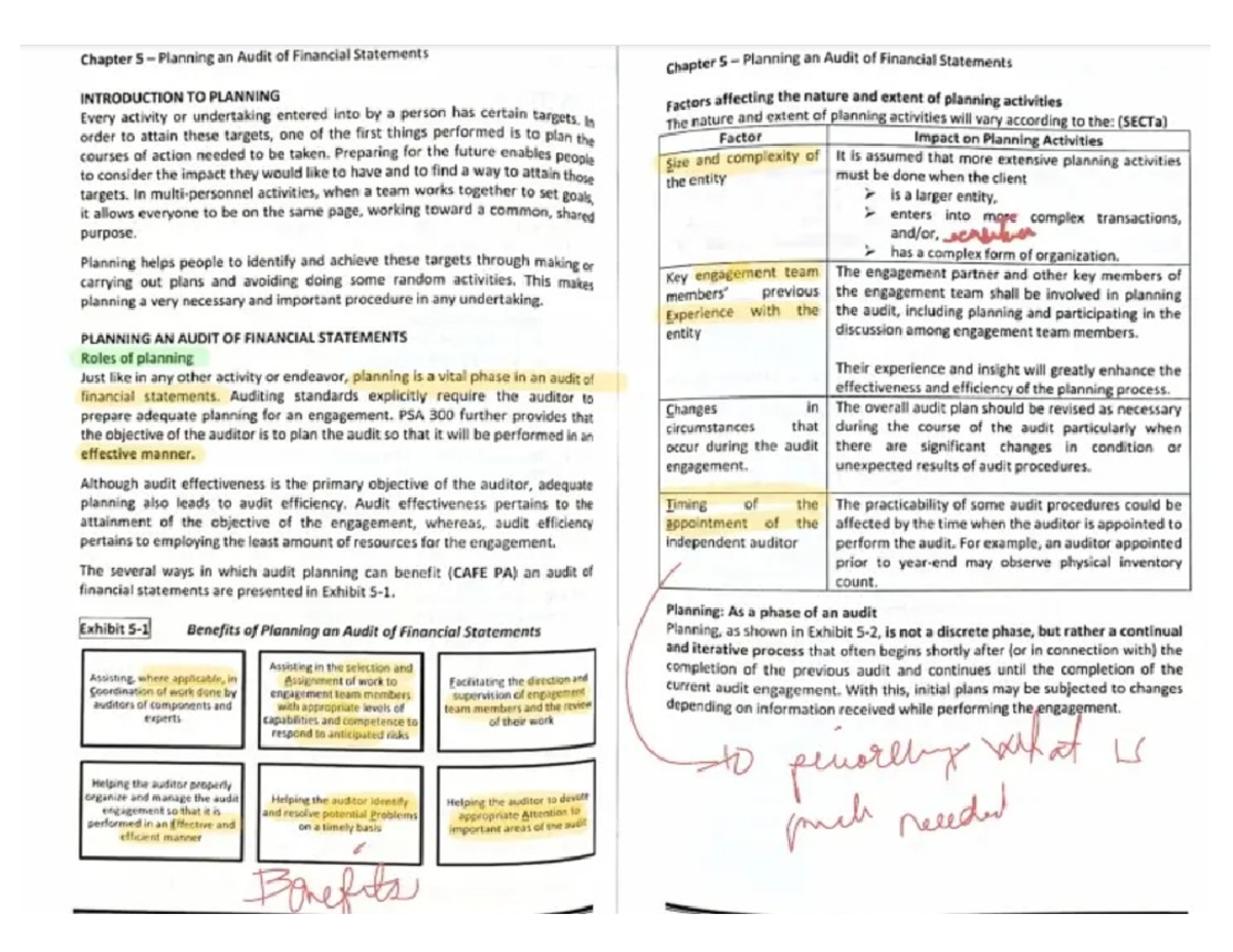 AUDIT PLANNING NOTES - Chapter Planning an Audit of Financial ...