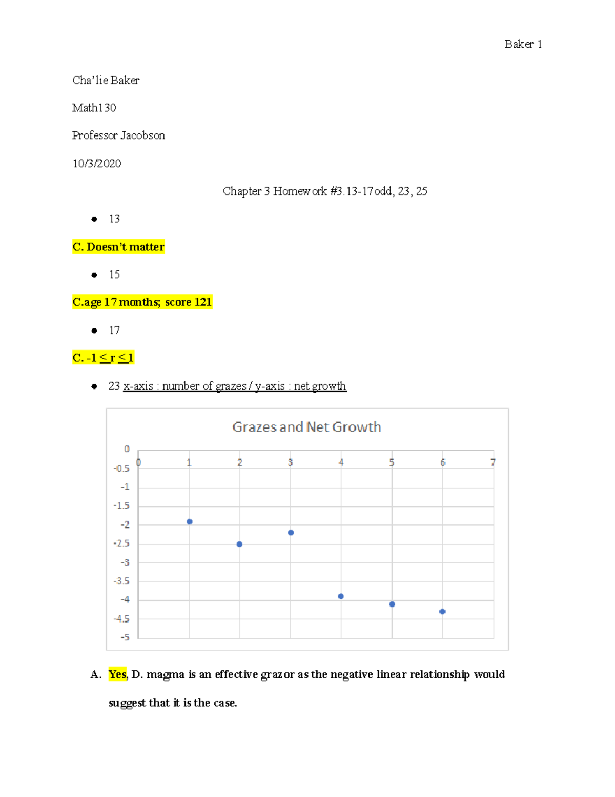 Chapter 3 Homework #3.13-17odd, 23, 25 - Baker 1 Cha’lie Baker Math ...