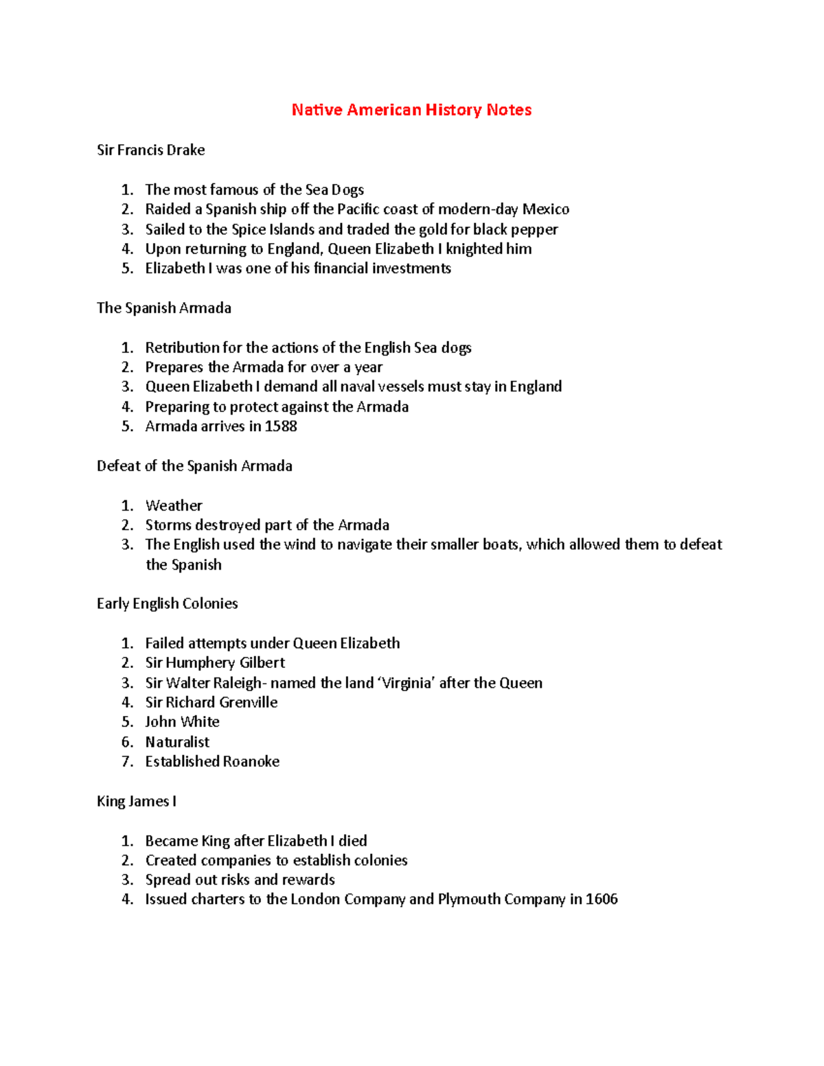 History Notes 2 - Native American History Notes Sir Francis Drake The ...