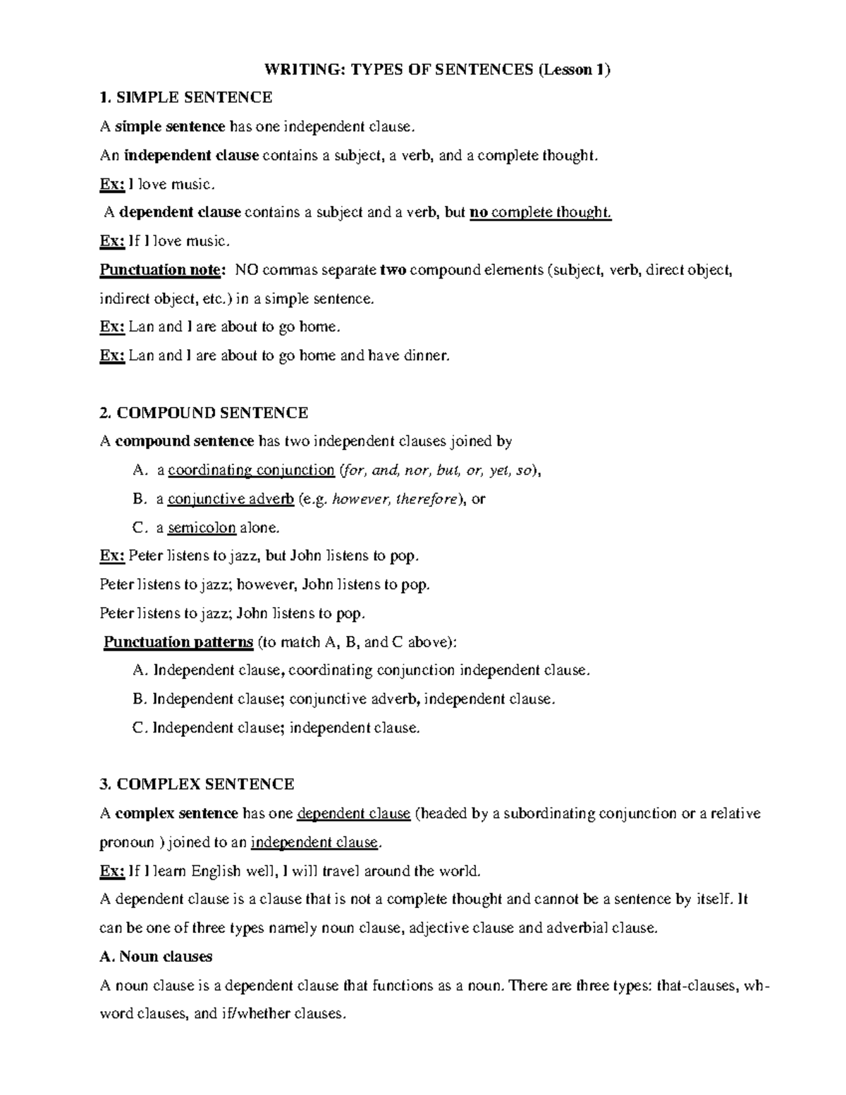 Types OF Sentences - WRITING: TYPES OF SENTENCES (Lesson 1) SIMPLE ...