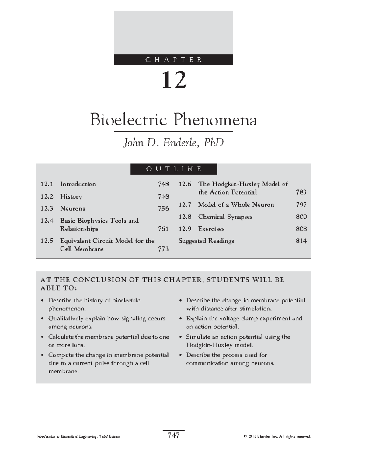 C12 Enderle Bioelectricity - C H A P T E R 12 Bioelectric Phenomena John D. Enderle, PhD O U T L ...