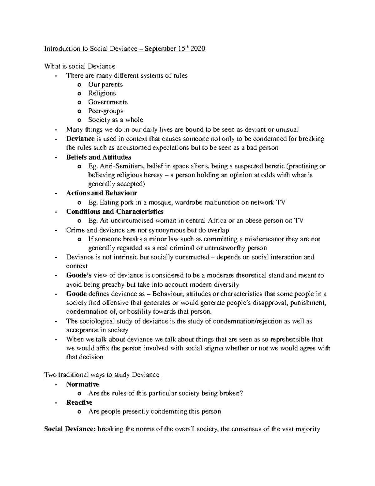 Chapter 1 - Lecture notes 1 - Soc2070 - Social Deviance SFW - U of G ...