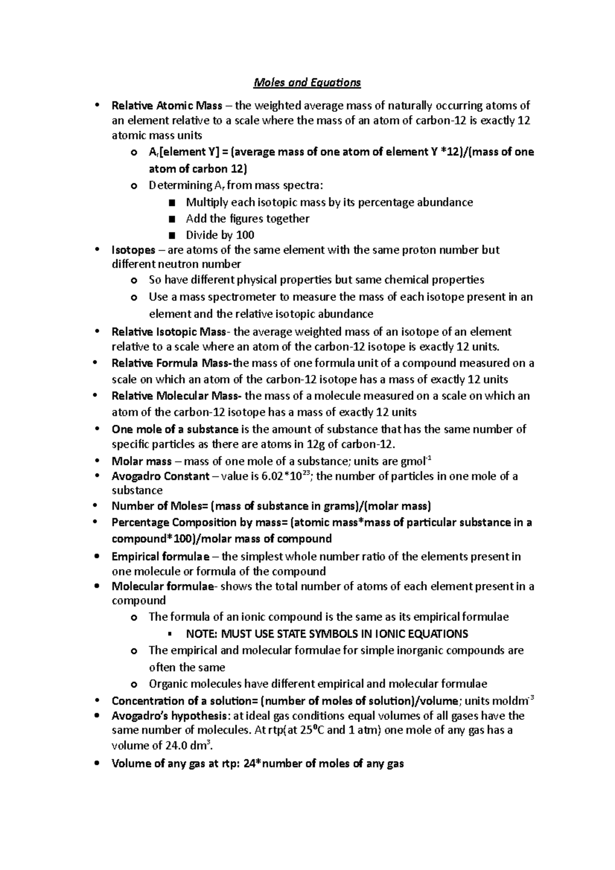 General Science - Lecture notes 1-10 - Moles and Equations Relative ...