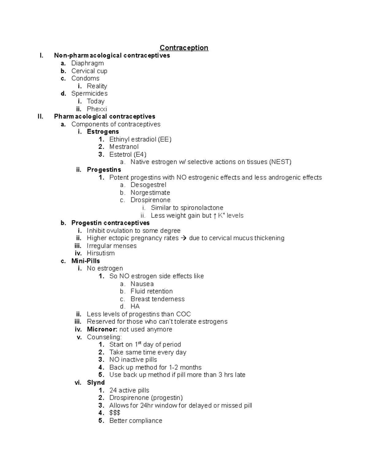 Contraception notes - Contraception I. Non-pharmacological ...