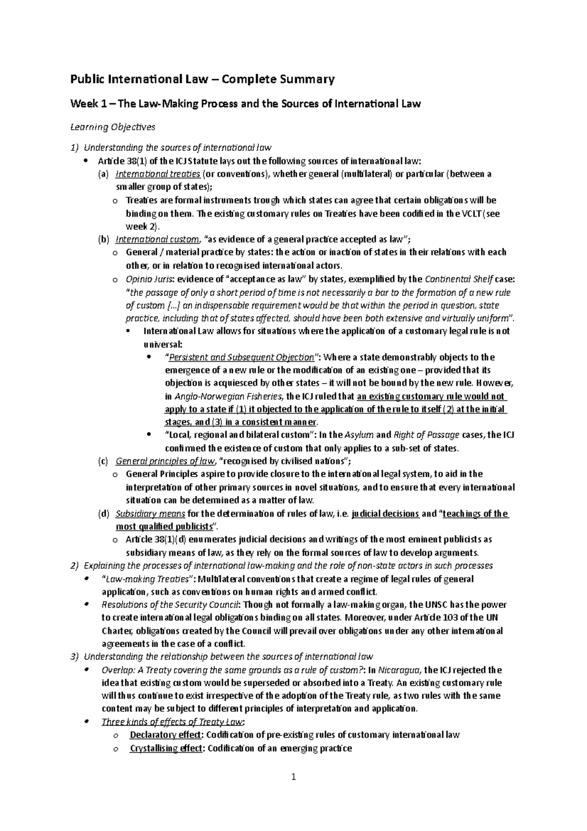 PIL - Complete Summary - Public International Law – Complete Summary ...
