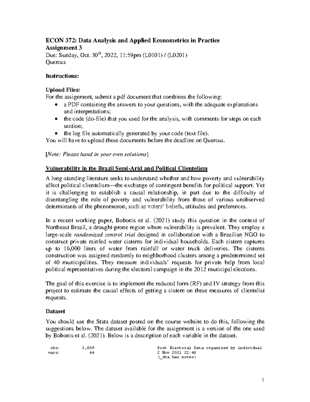 ECO372 assignment 3 22 - ECON 372: Data Analysis and Applied Econometrics in Practice Assignment ...