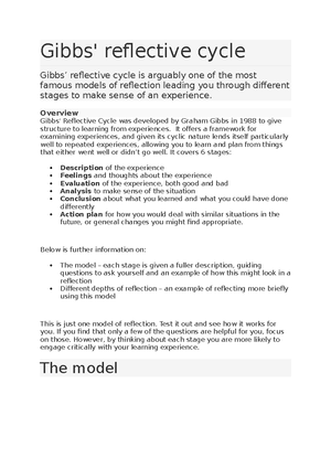 Sample Essay Using Gibbs' Reflective Model - /Services /Samples Gibbs ...