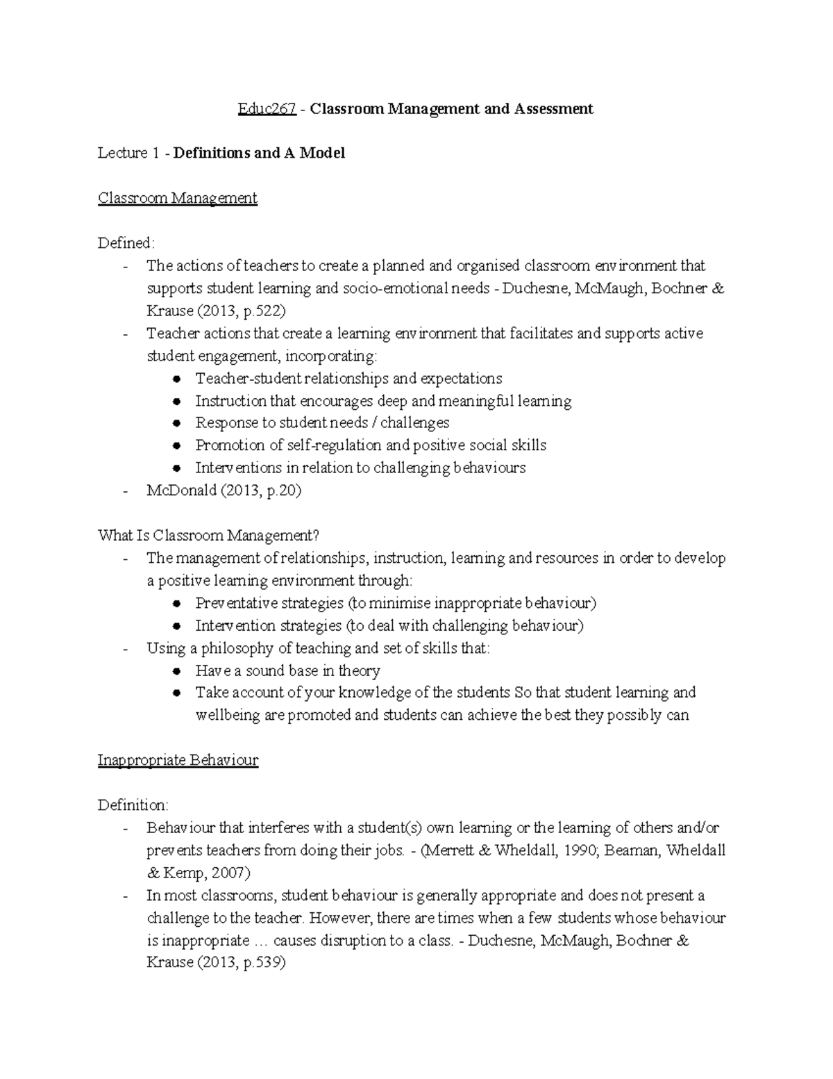 Educ267 Notes - Educ267 - Classroom Management and Assessment Lecture 1 ...