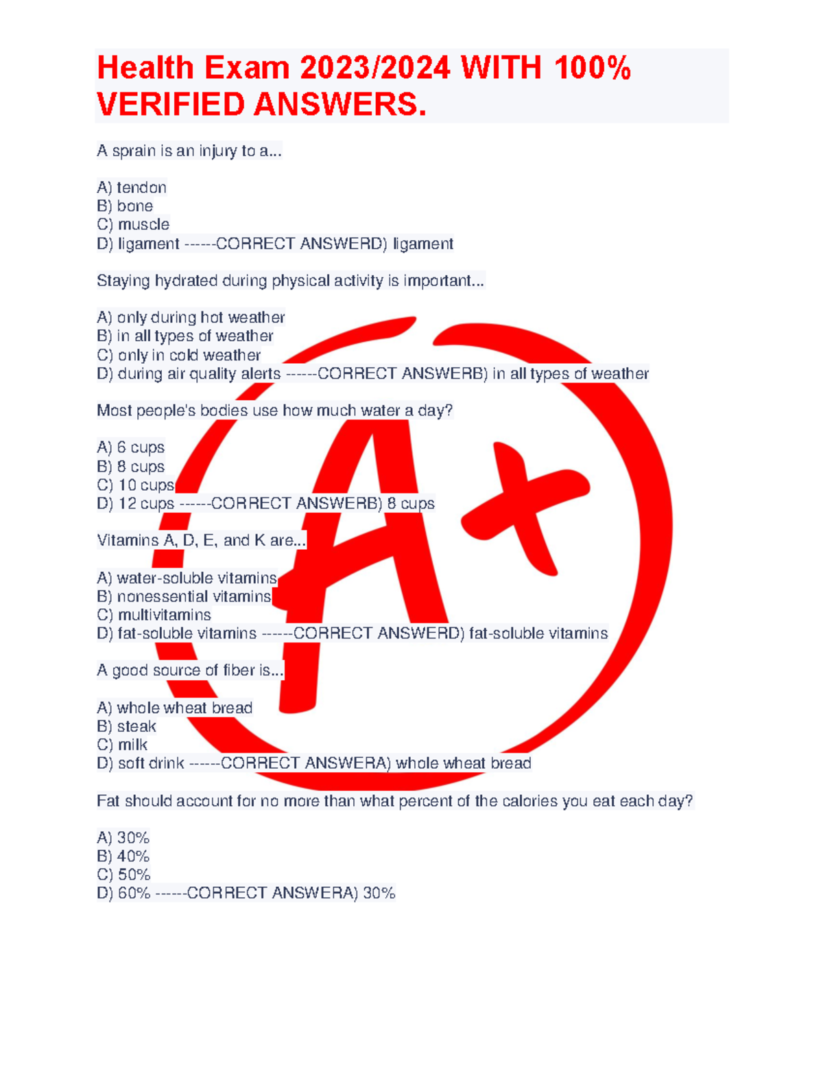 Health EXAM-8 - The documents contain detailed questions and answers in ...