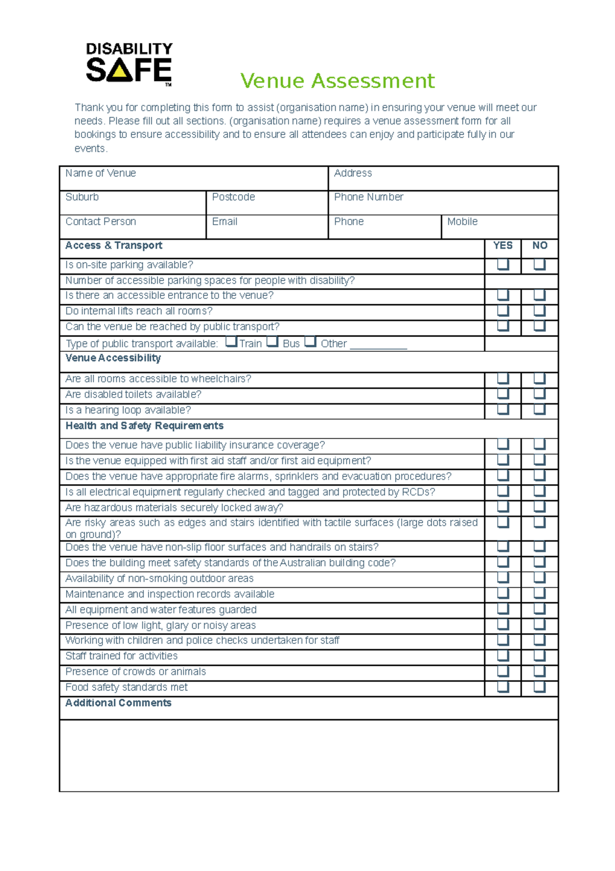 Venue Assessment Form for student in eco - Thank you for completing ...