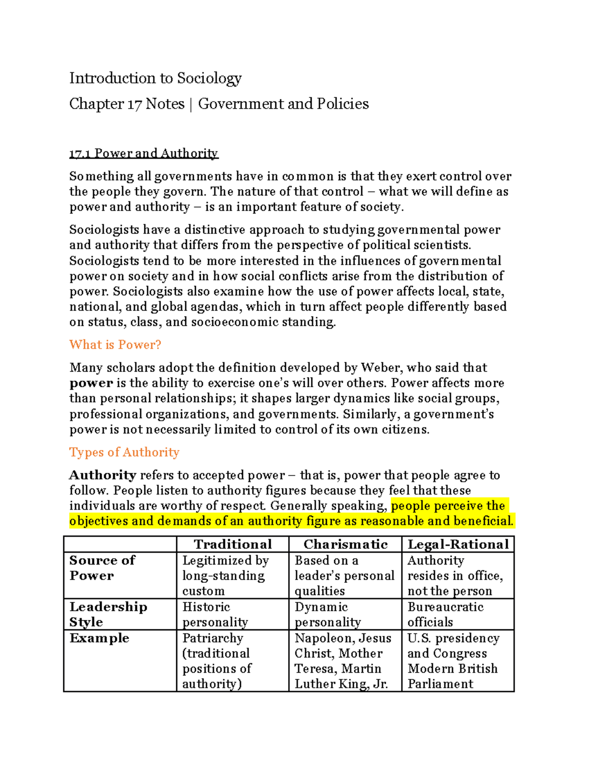 Sociology Chapter 17 Notes - The nature of that control – what we will ...