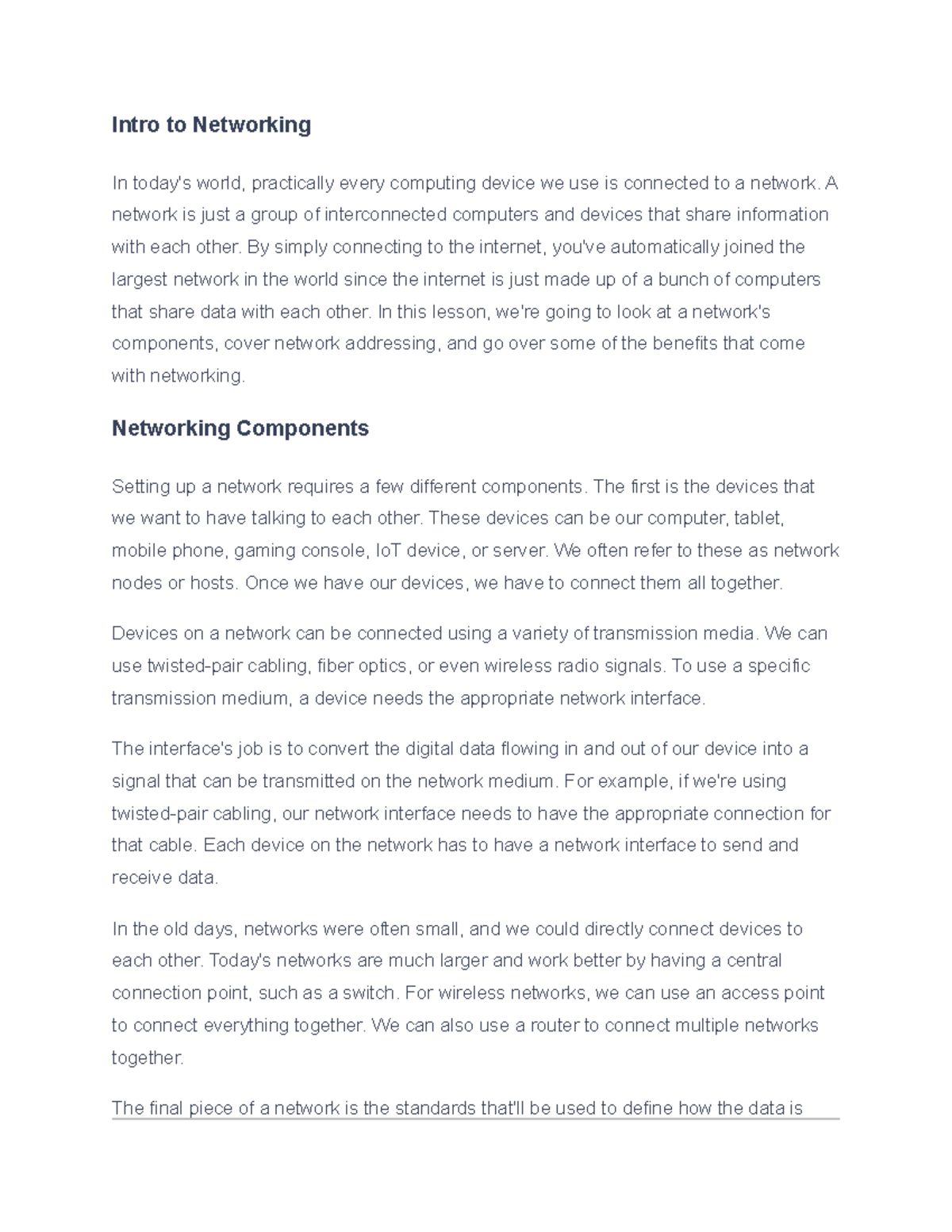 11.1.1 Networking Introduction - Intro to Networking In today's world ...