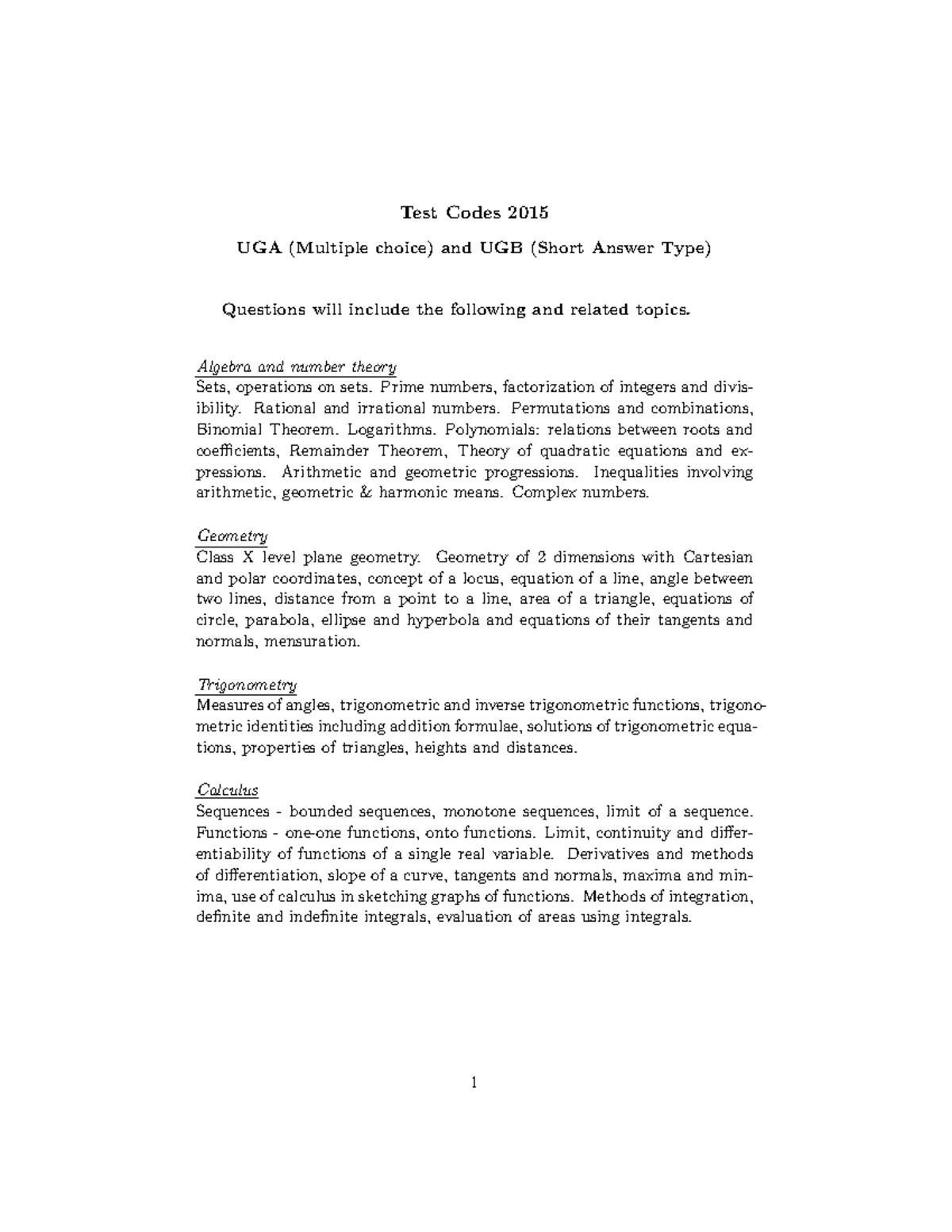 UGA-UGB-2015 - sample paper UGA UGA for ISI - Test Codes 2015 UGA ...