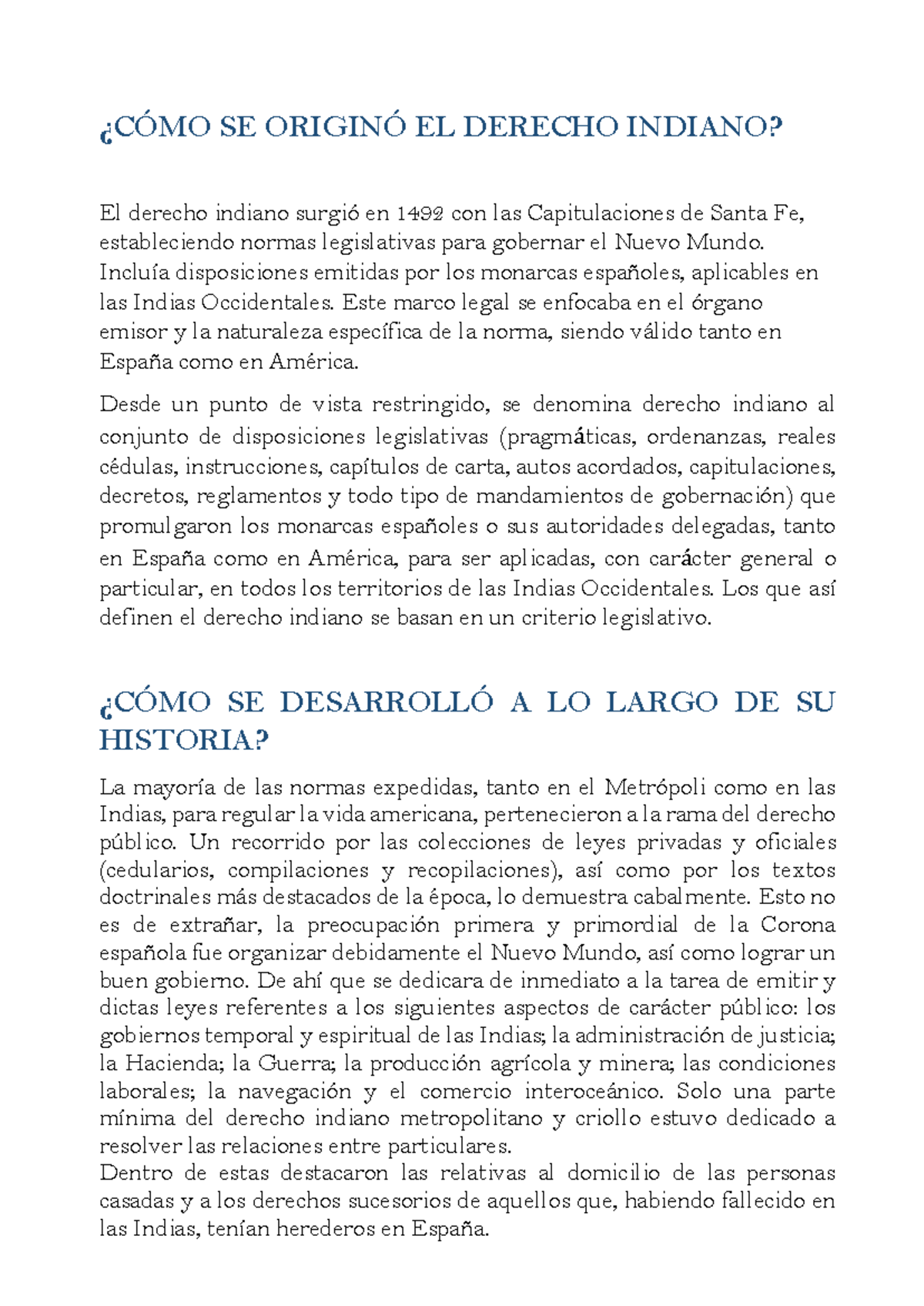 Tarea Historiasesion 13 - ¿CÓMO SE ORIGINÓ EL DERECHO INDIANO? El ...