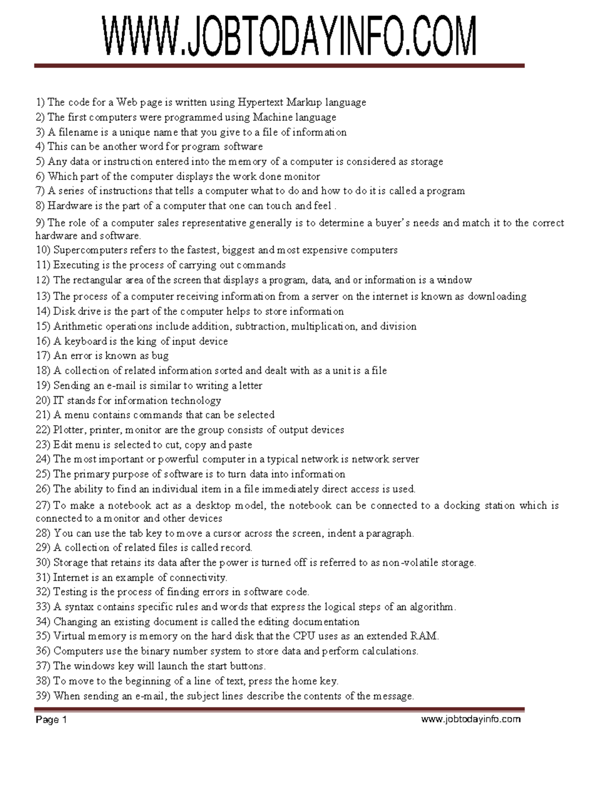 Computer one liner - The code for a Web page is written using Hypertext ...