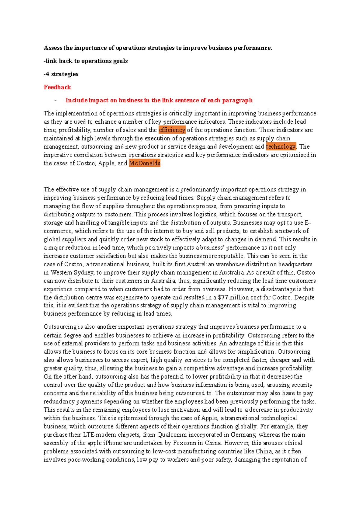 Business studies essay- operations - Assess the importance of ...