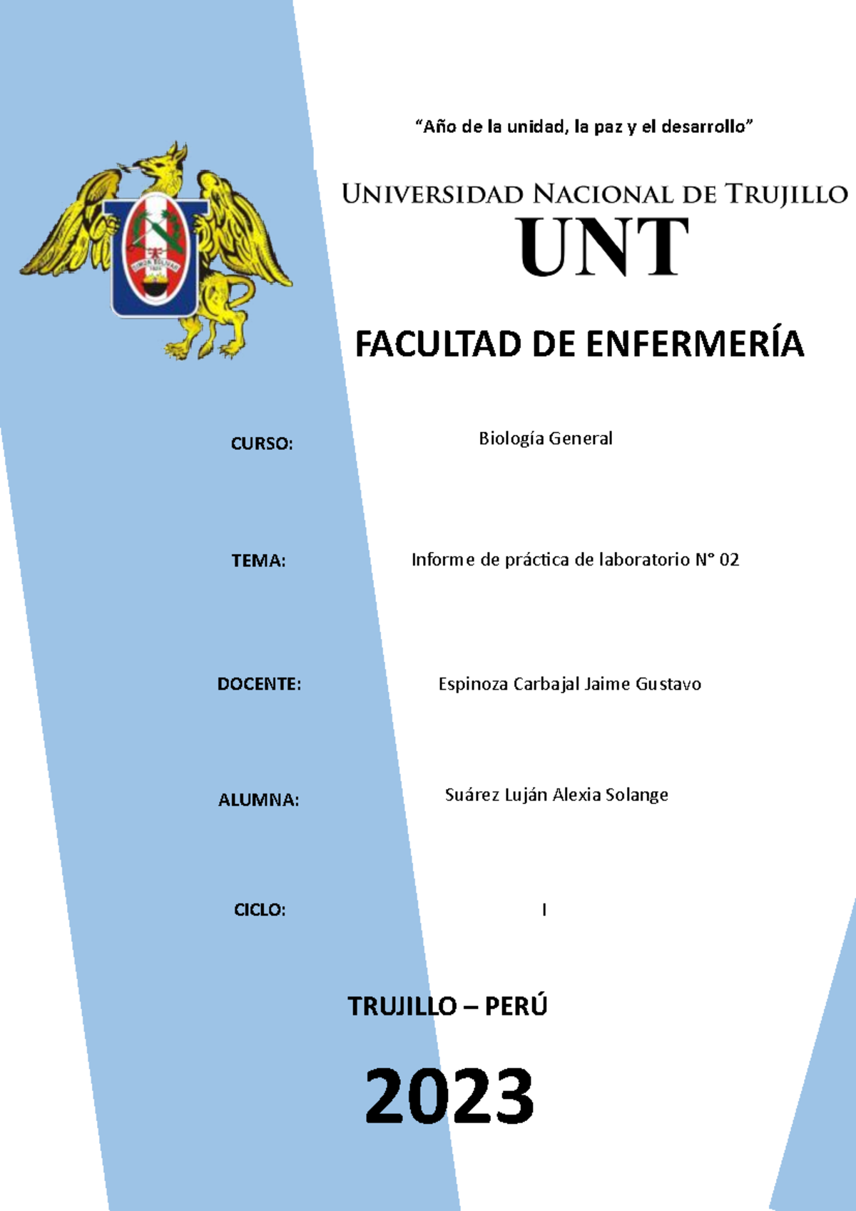 Informe De Práctica De Laboratorio N 02 “año De La Unidad La Paz Y