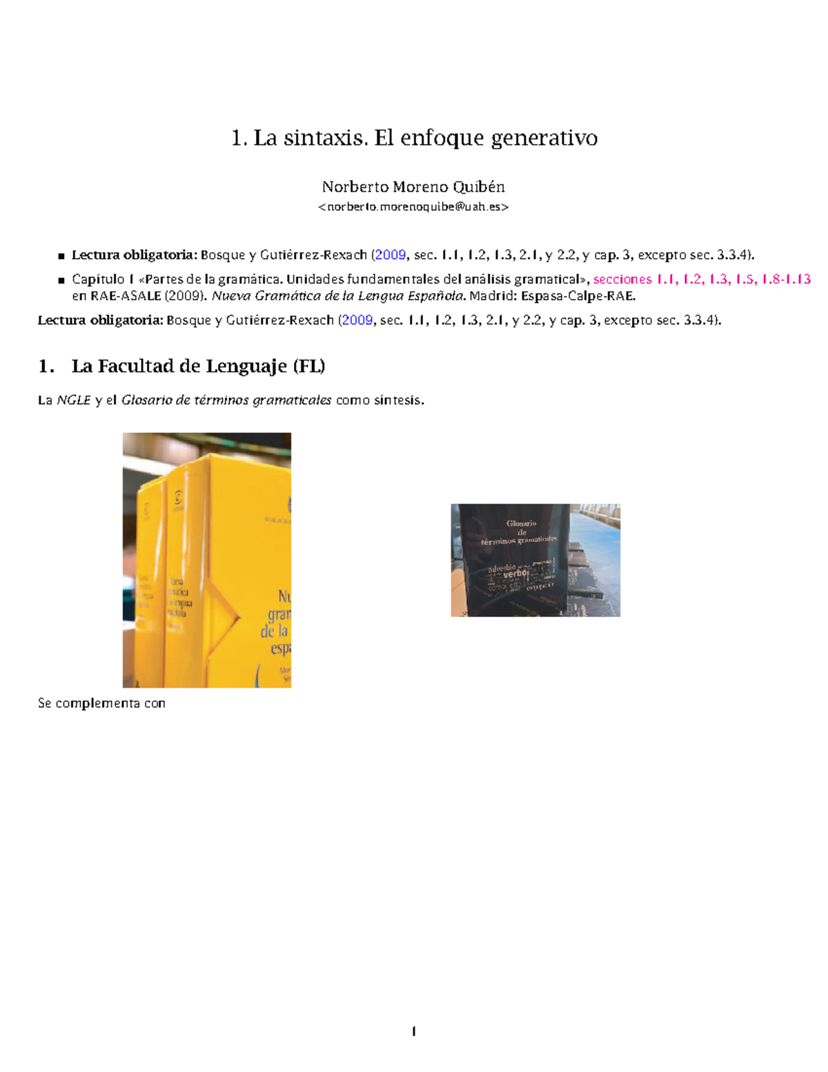 Repaso-sintaxis-2019 - 1. La sintaxis. El enfoque generativo Norberto ...
