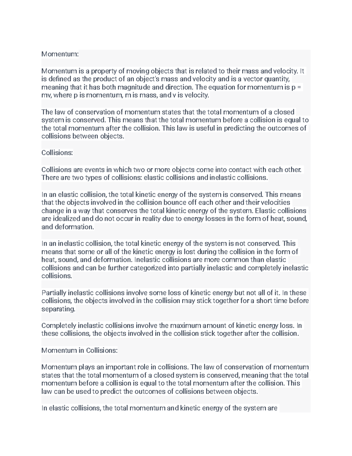 Lecture Momentum - Momentum: Momentum is a property of moving objects ...