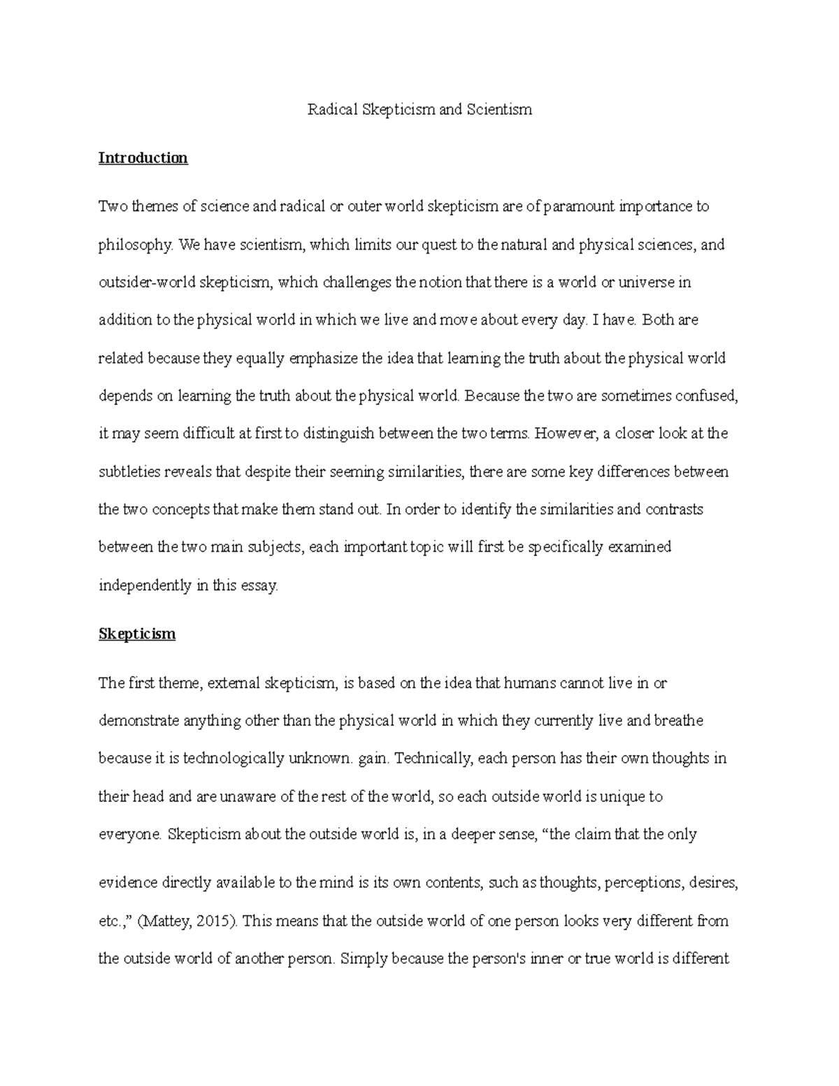 Radical Skepticism and Scientism - Radical Skepticism and Scientism ...