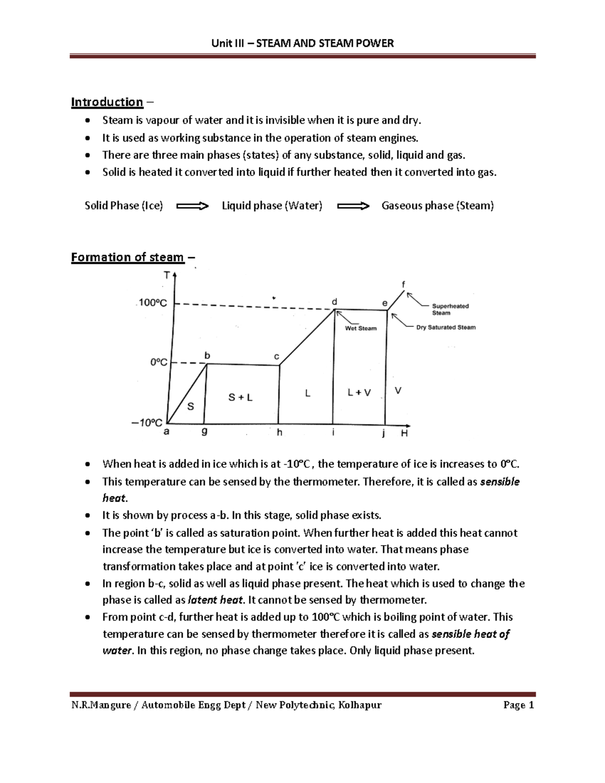 Steam AND Steam Power - Lecturer note - Introduction – Steam is vapour ...