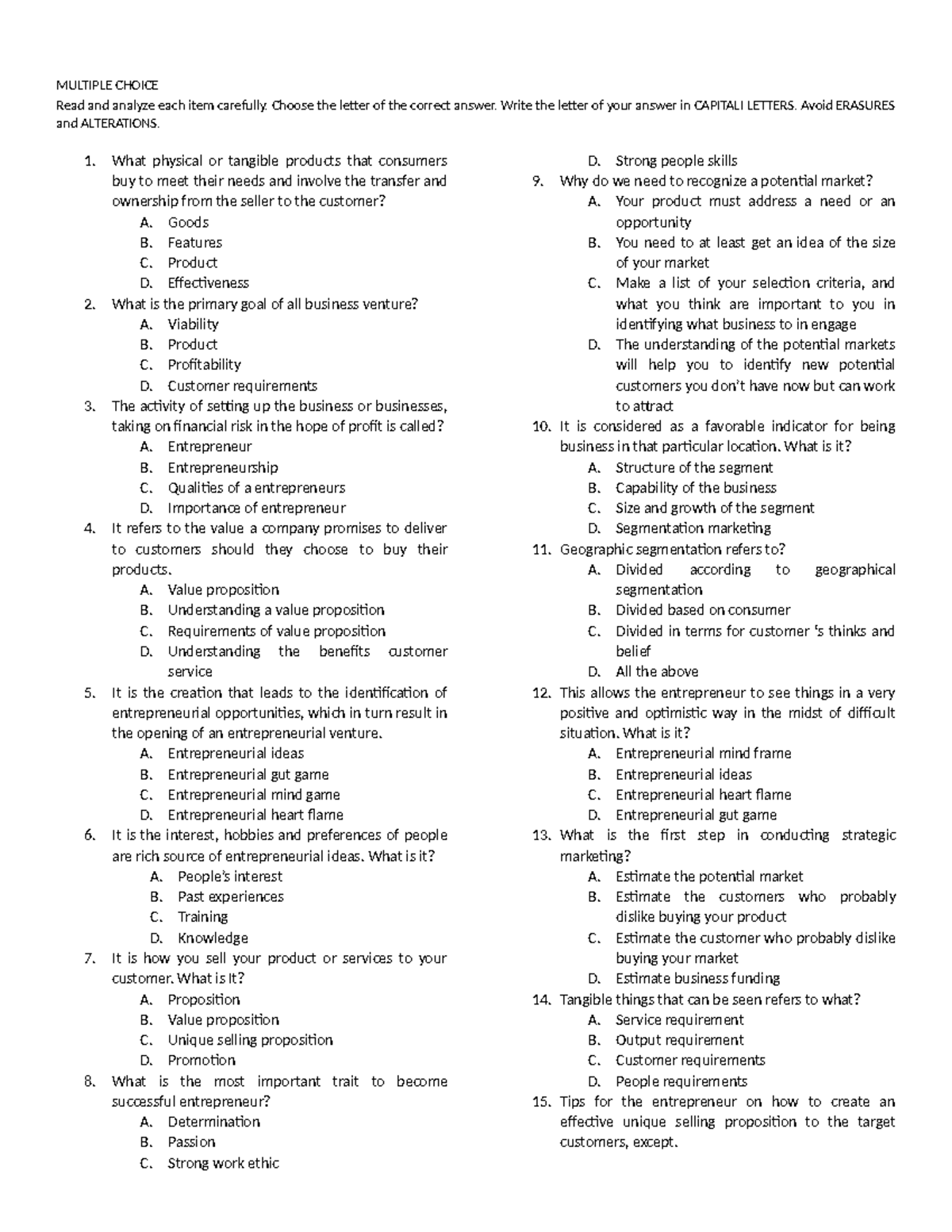 Multiple Choice - summative for everyone - MULTIPLE CHOICE Read and analyze each item carefully ...