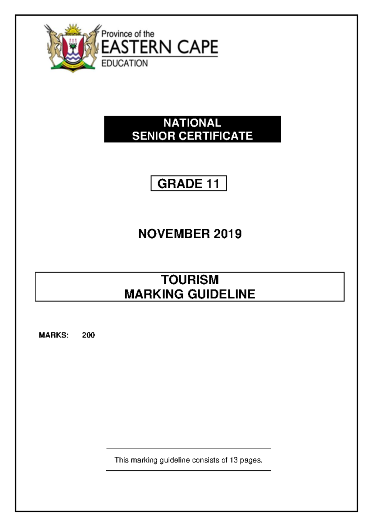 Tourism-MEMO-GR11-NOV2019 English - NATIONAL SENIOR CERTIFICATE GRADE 1 ...