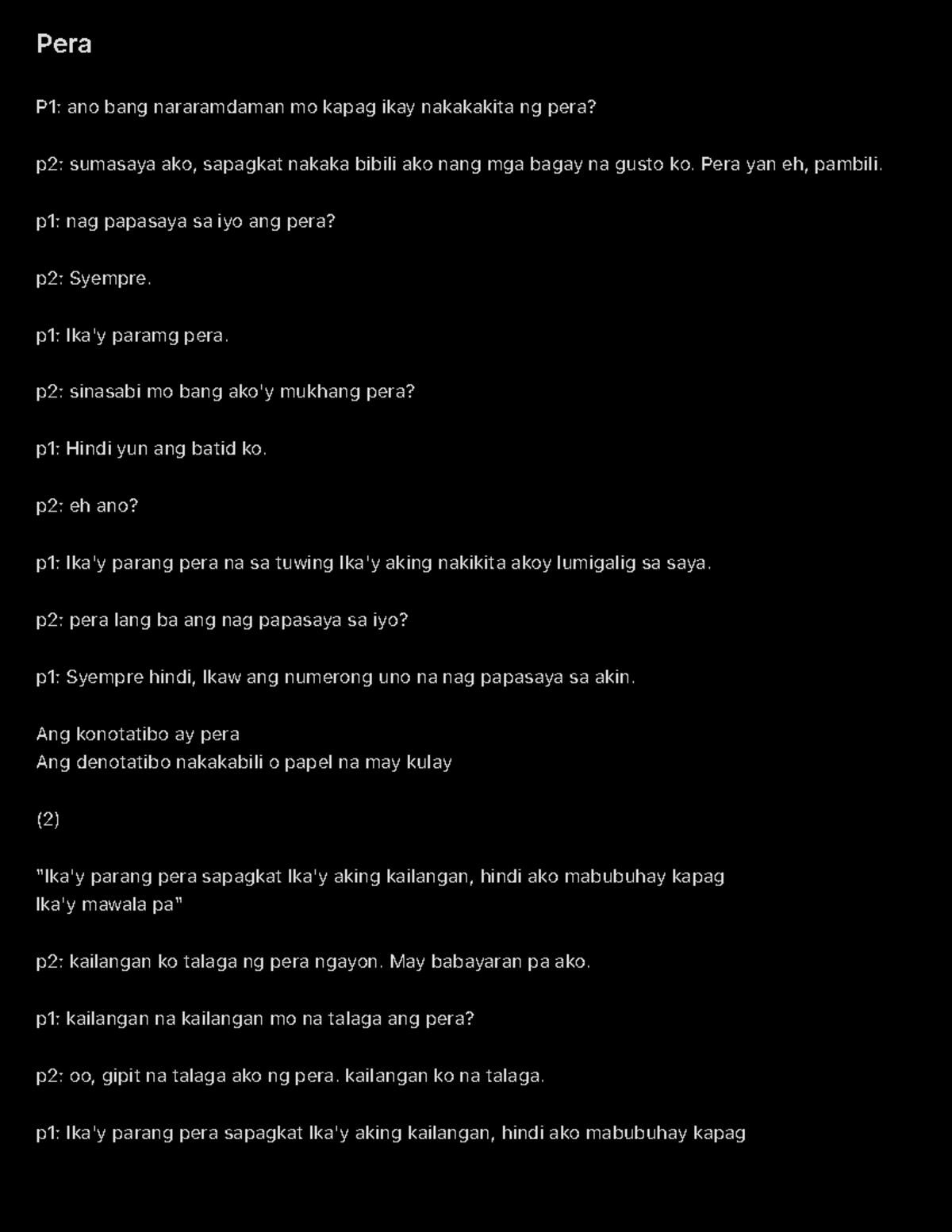 Pera - I need it for my classes - Pera P1: ano bang nararamdaman mo ...