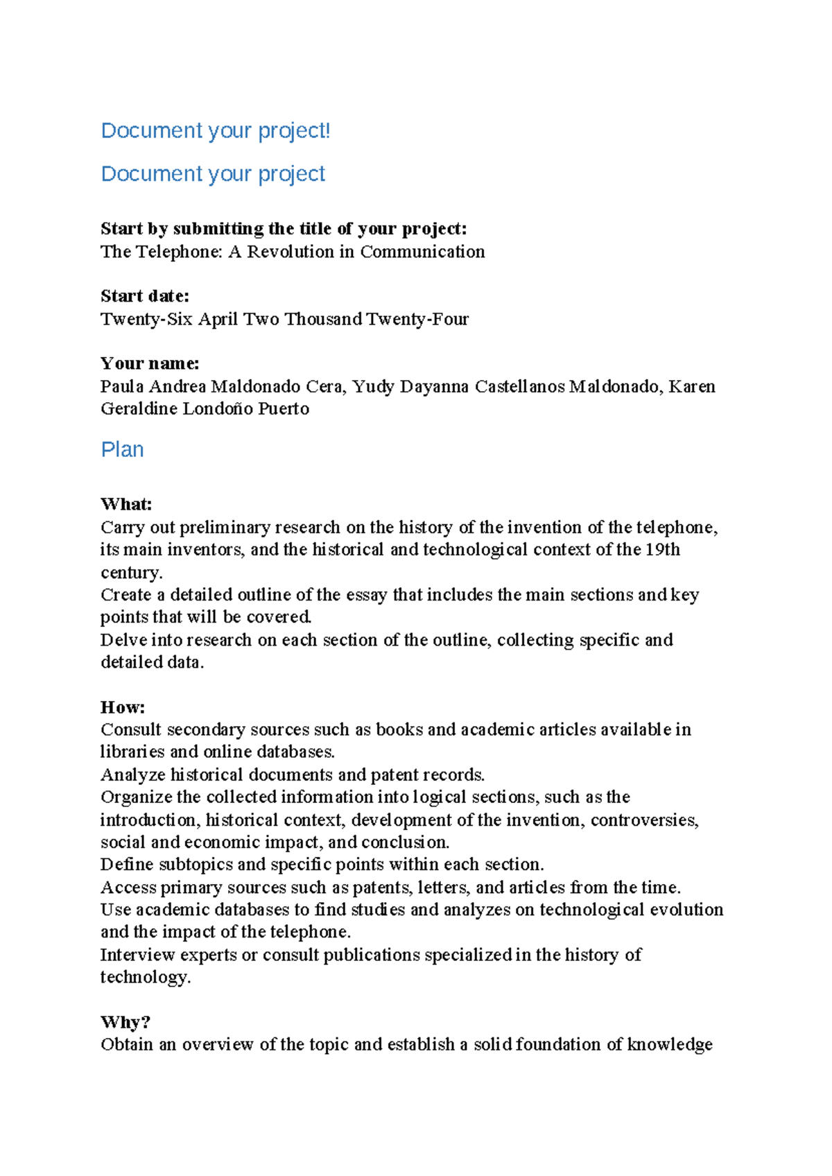 Exported-text - Document your project! Document your project Start by submitting the title of ...