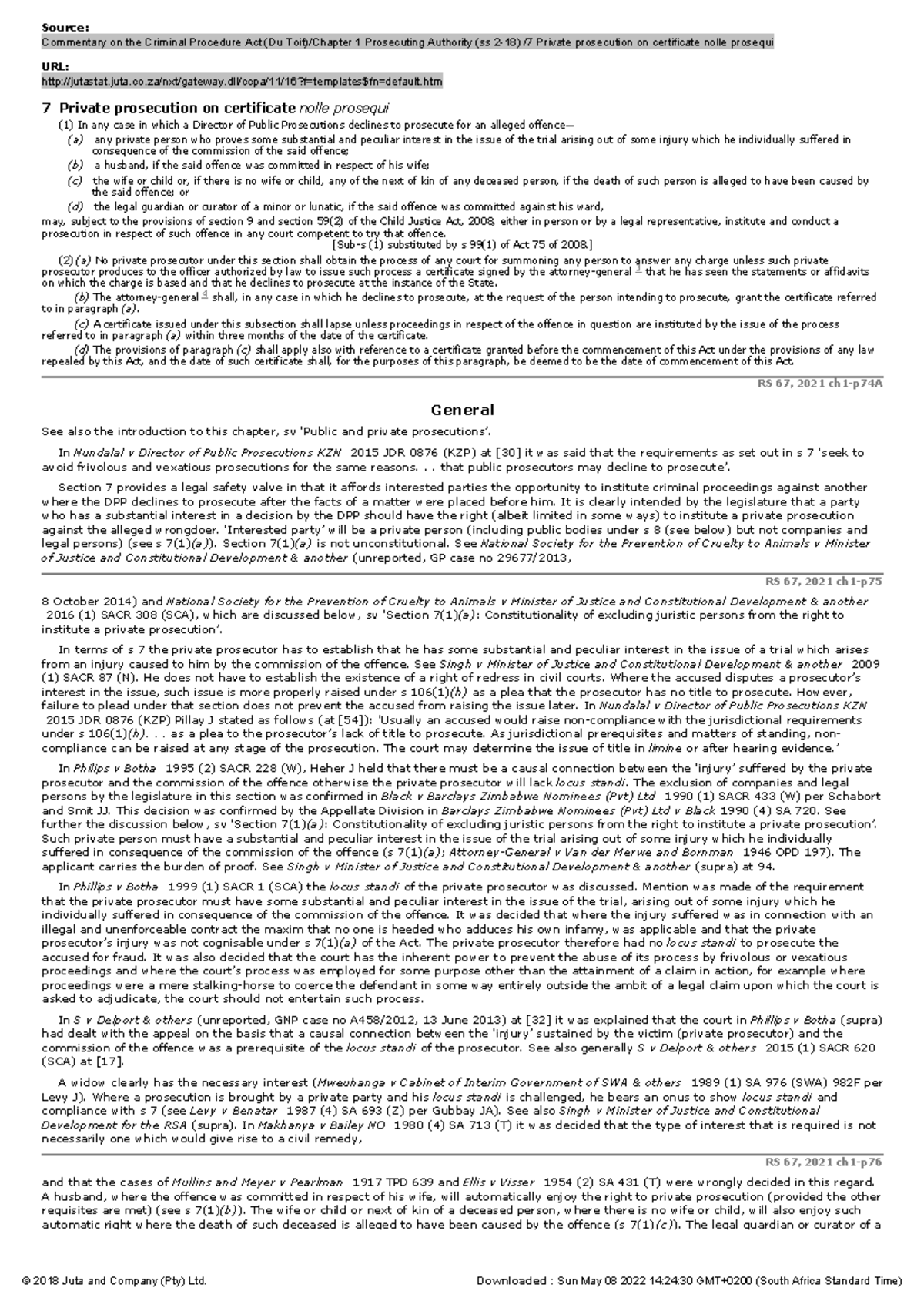 7 Private prosecution on certificate nolle prosequi - - Studocu