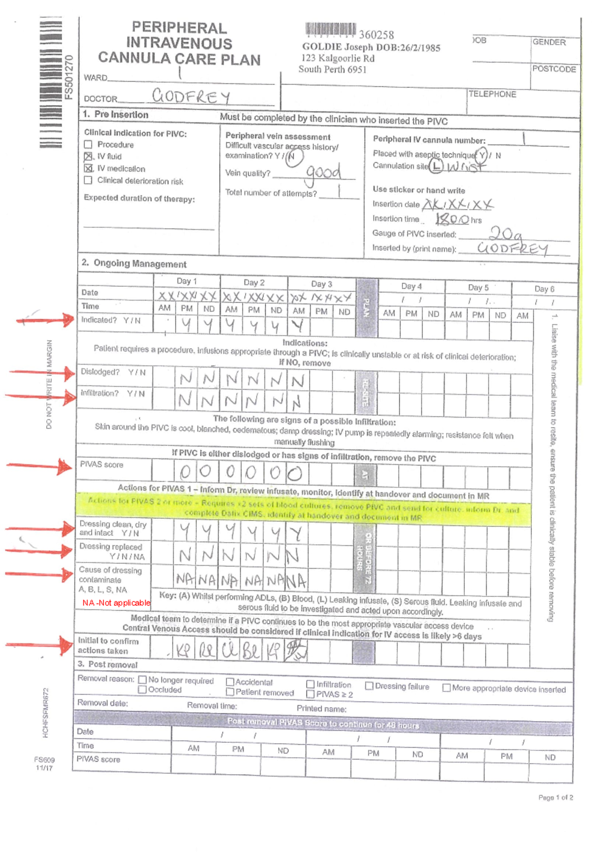Pivas chart with arrows-1-1 - PERIPHERAL 360258 INTRAVENOUS )OB GENDER ...