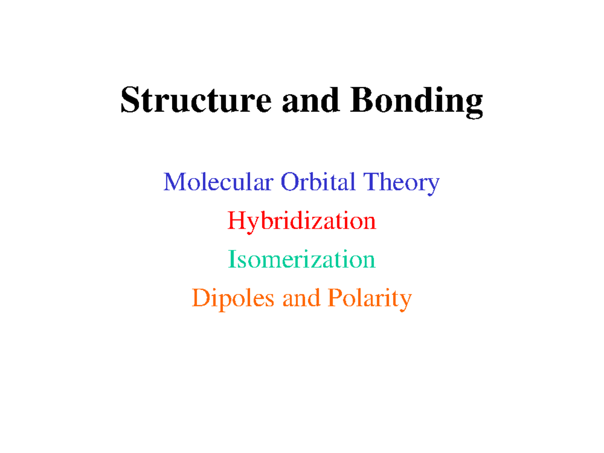 Summary - Structure and bonding - molecular orbital theory ...