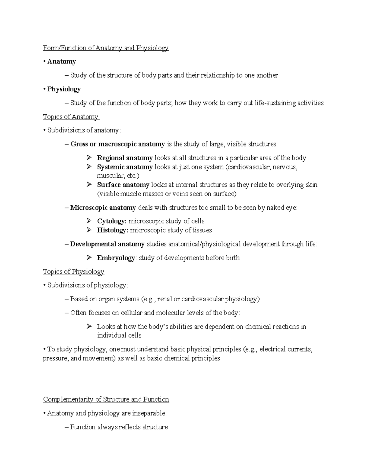 Anatomy Chapter 1 - Form/Function of Anatomy and Physiology Anatomy ...