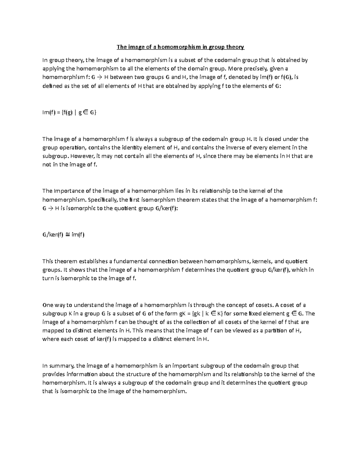 The Image Of A Homomorphism In Group Theory More Precisely Given A Homomorphism F G → H